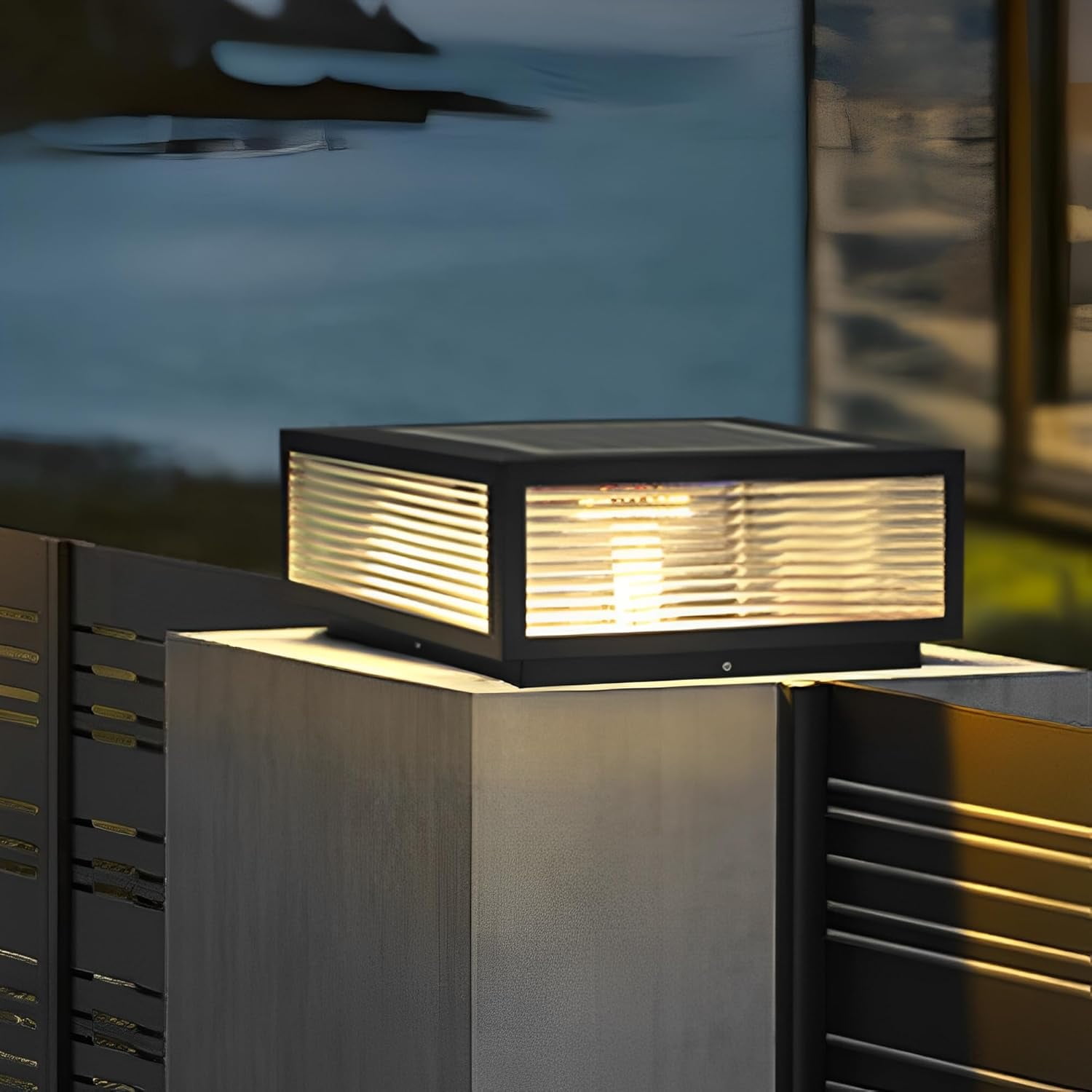 Solar Outdoor Column Light Glass Post Light Fixture Modern LED Fence ...
