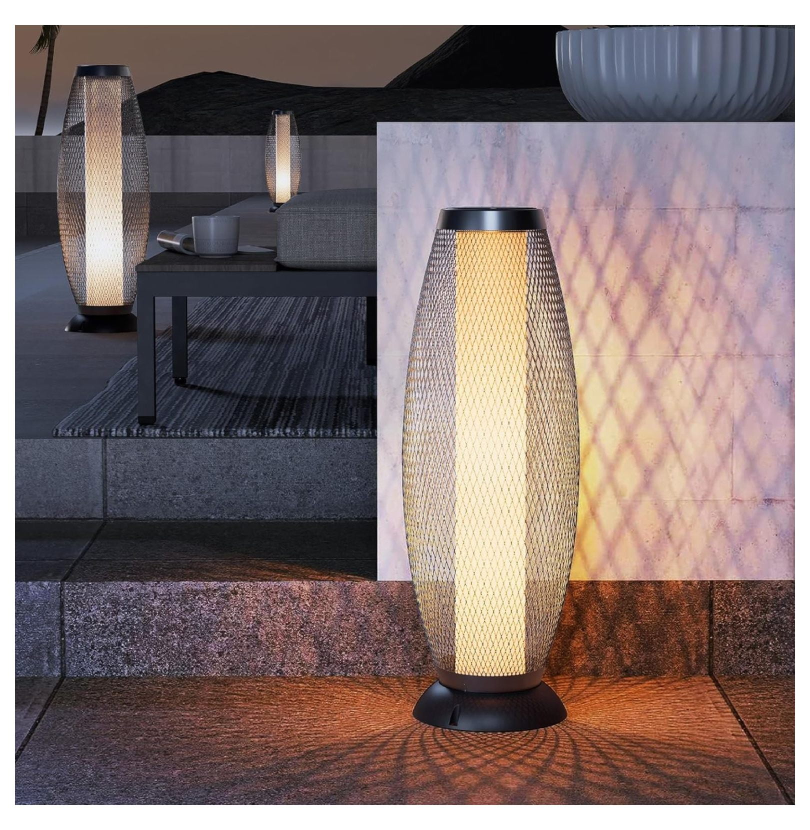 Solar Outdoor Floor Lamp, Metal Wire Shade, LED Modern Outdoor ...