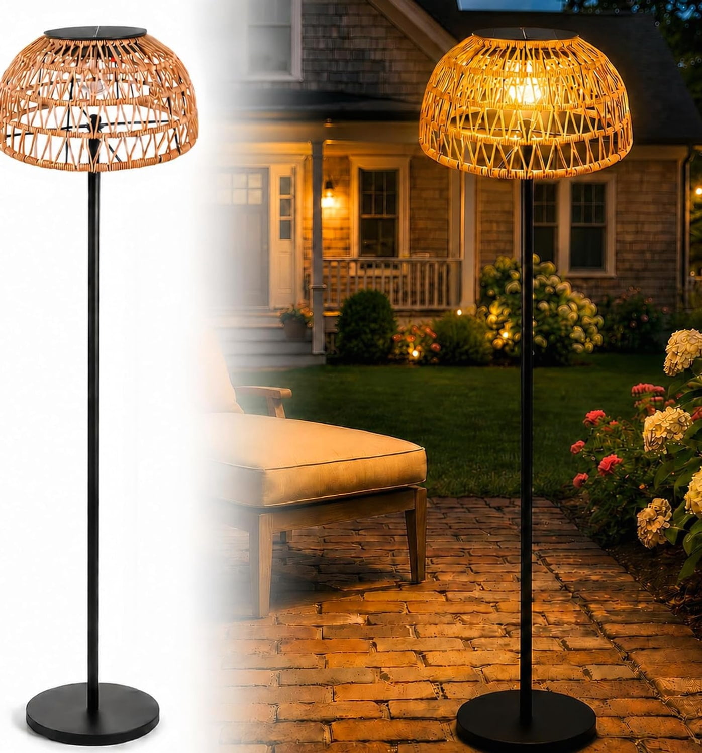 Solar Outdoor Floor Lamp with Rattan Shade, Solar USB 40, Clear ...