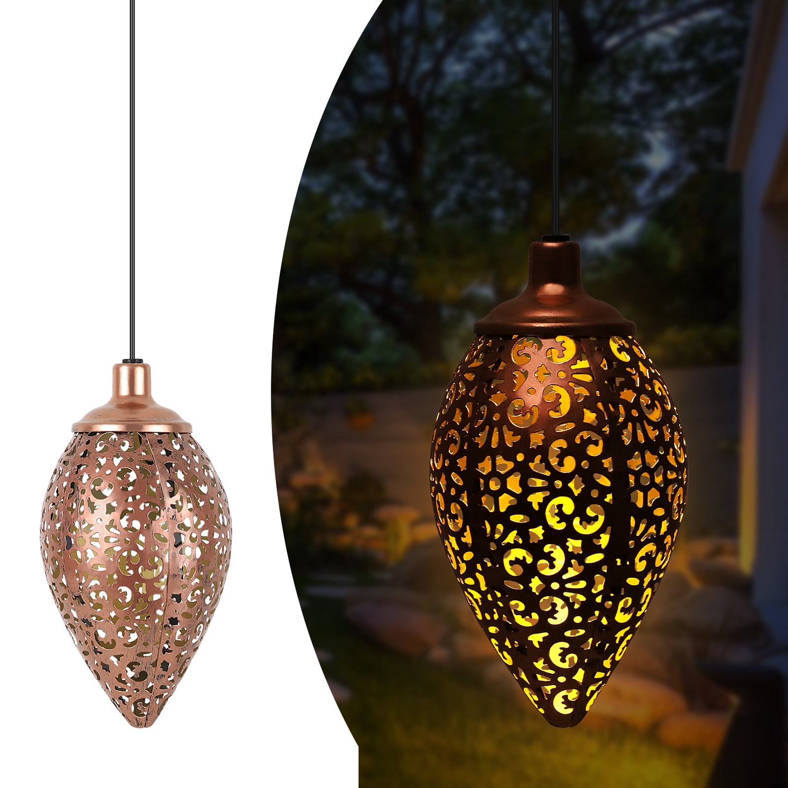Solar Outdoor Hanging Lantern, Waterproof Moroccan Metal Pendant Light ...