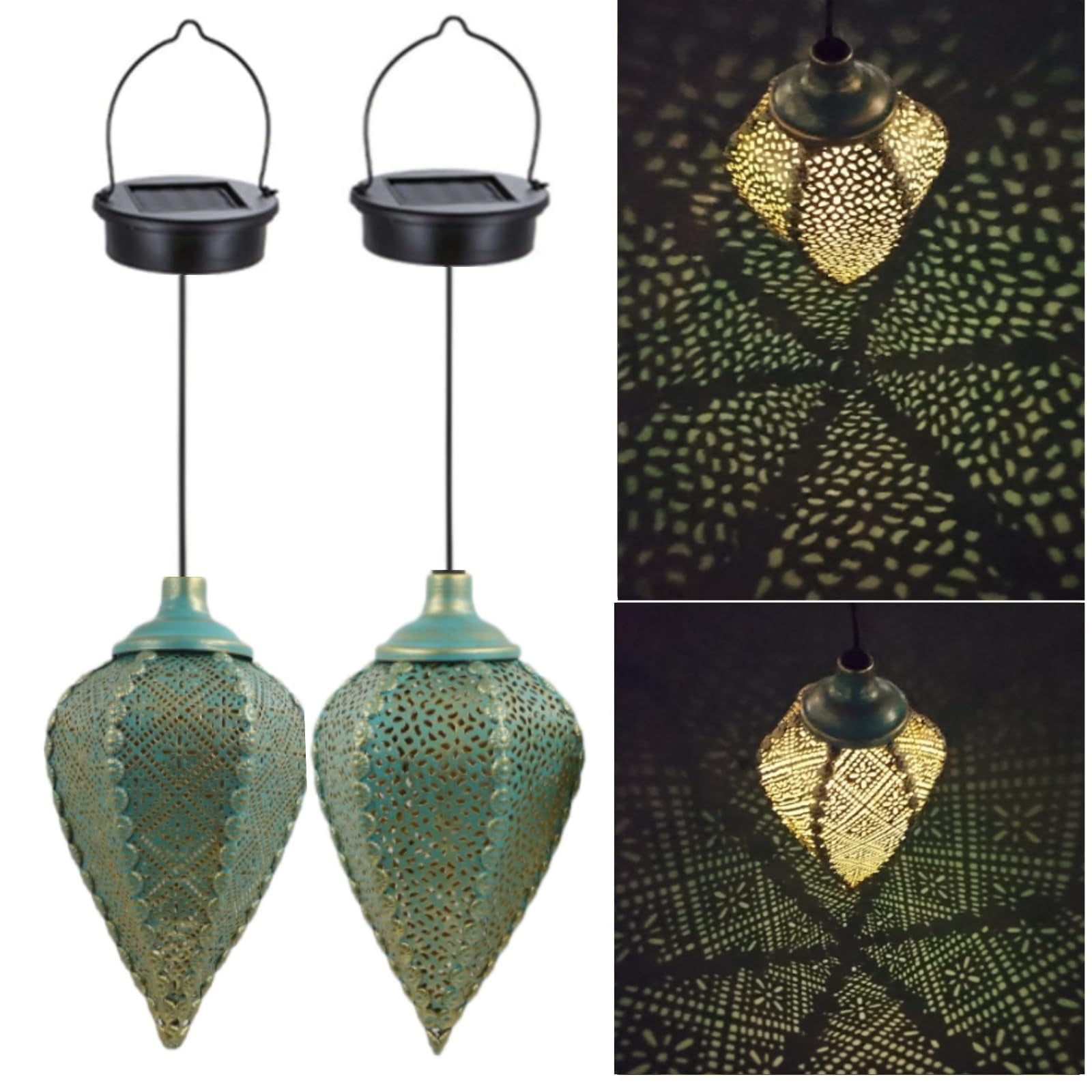 Solar Outdoor Lanterns- Hanging Lights, Set of 2 Moroccan Style Garden ...
