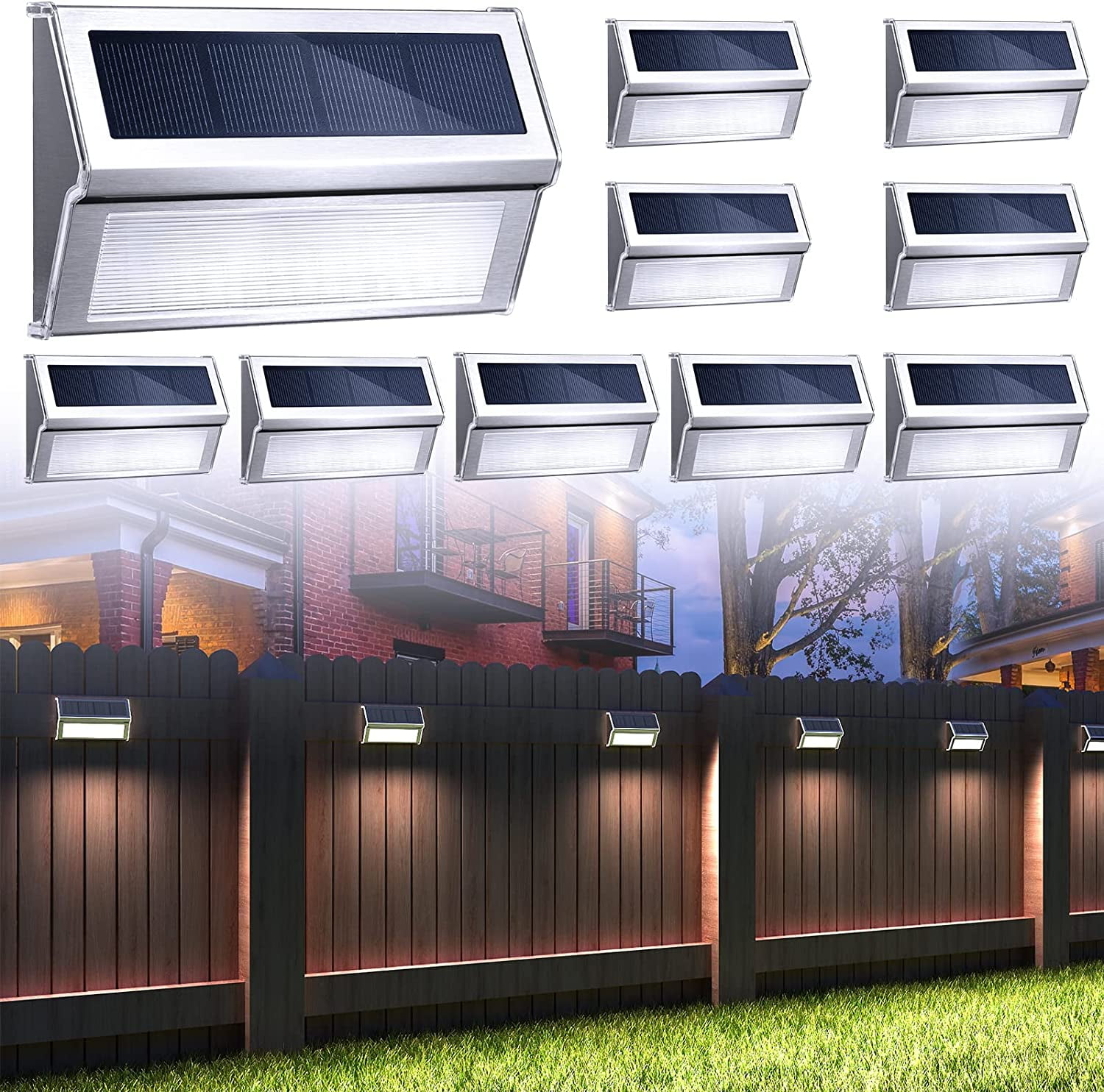 Solar Outdoor Lights, 10 Pack 30 LED Fence Lights Waterproof Solar ...