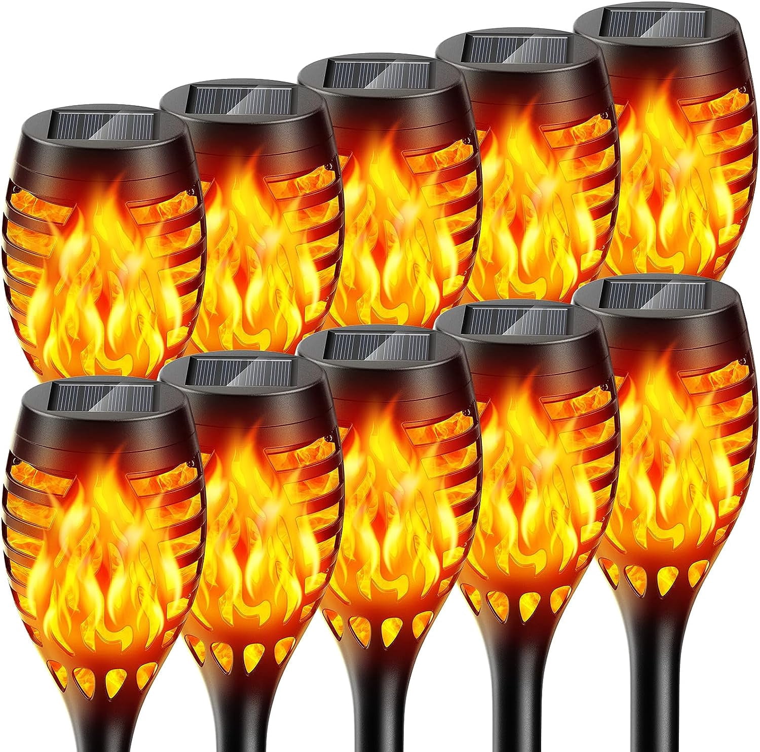 Solar Outdoor Lights, 10 Pack Solar Torch with Flickering Flame ...