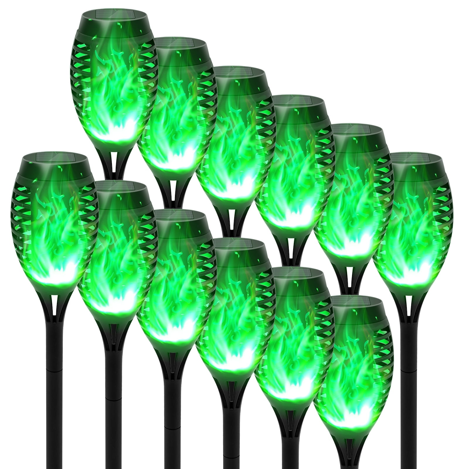 Solar Outdoor Lights, 12 Pack 12LED Solar Tiki Torches with Flickering ...