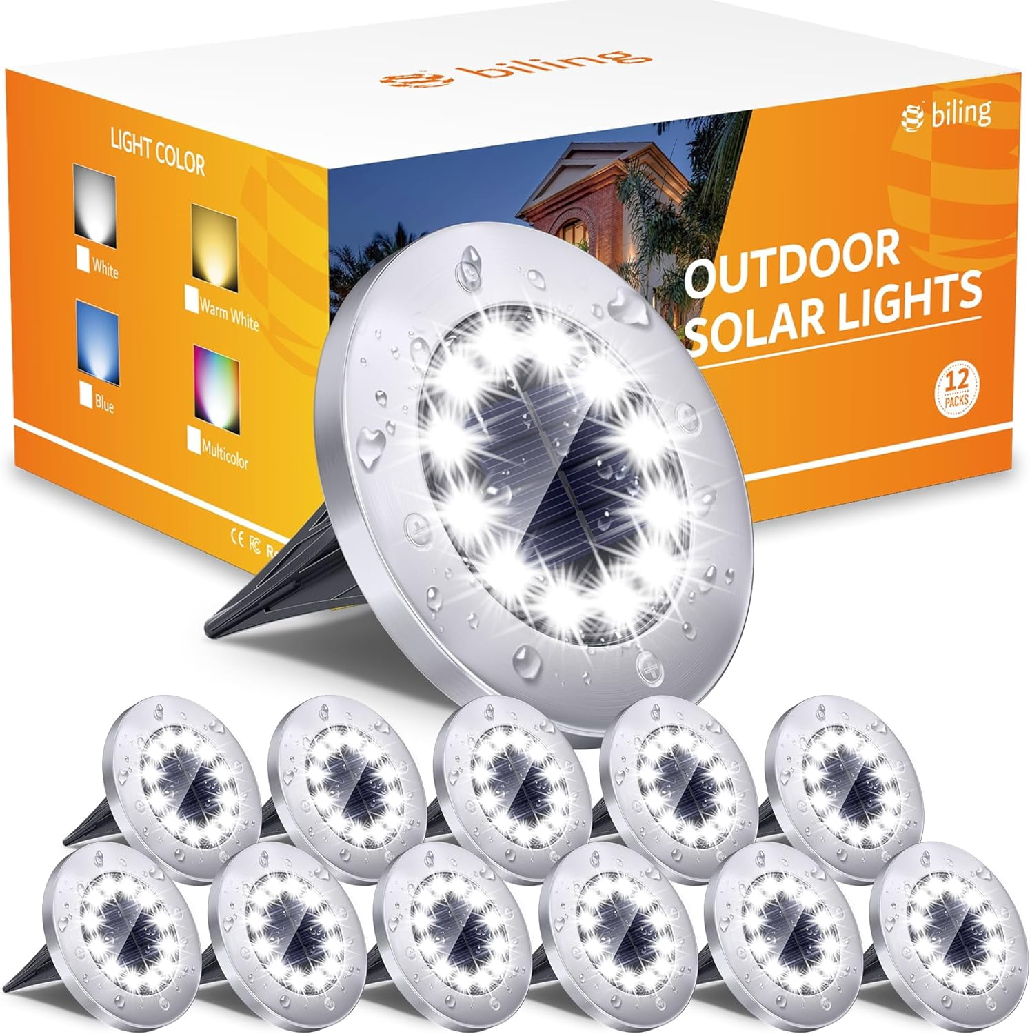 Solar Outdoor Lights 12 Pack, Bright 12 LEDs Solar Ground Lights ...