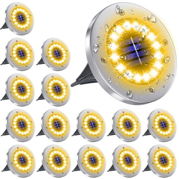 Solar Outdoor Lights, 16 LEDs Bright Solar Ground Lights Pathway Lights ...