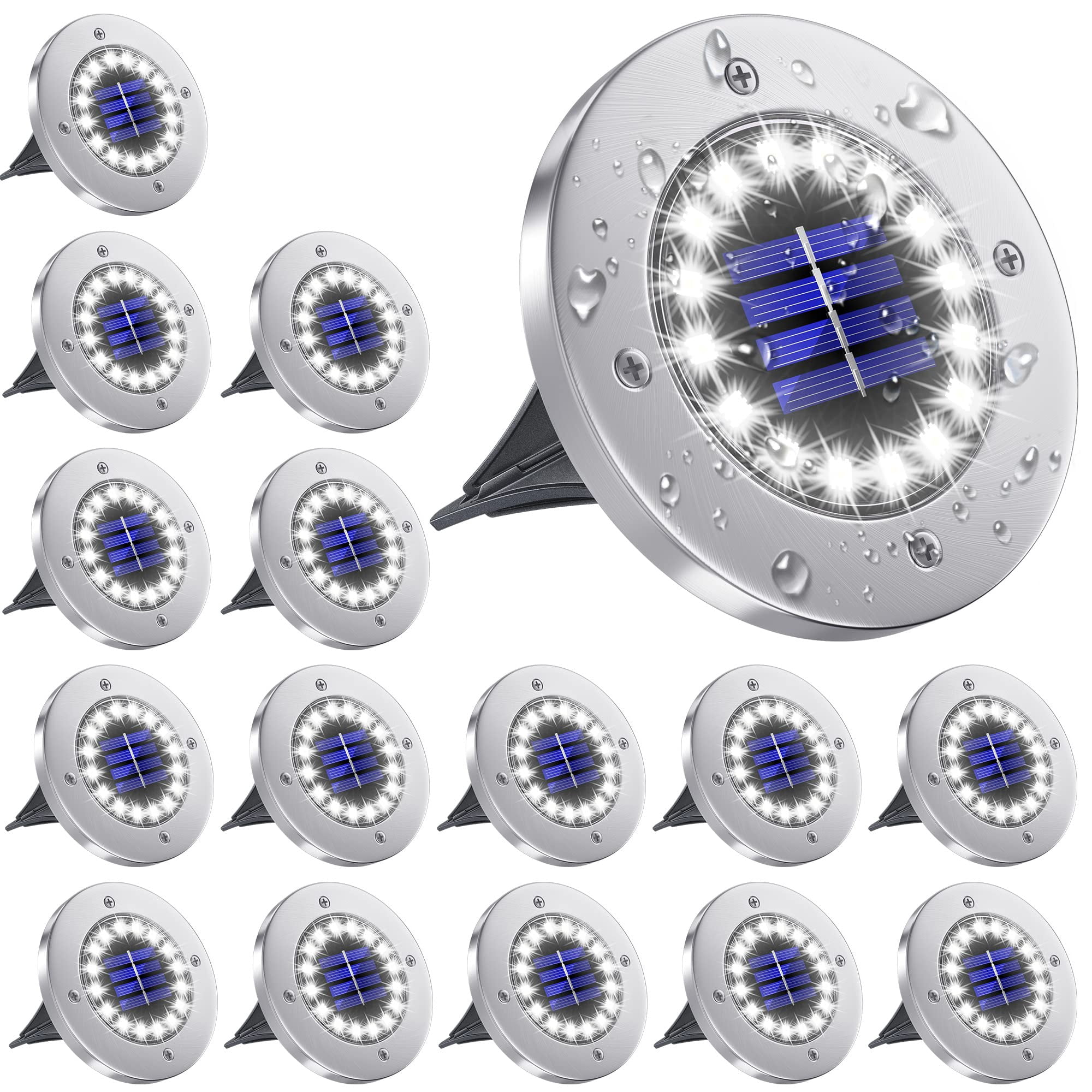 Solar Outdoor Lights, 16 LEDs Bright Solar Ground Lights Pathway Lights ...