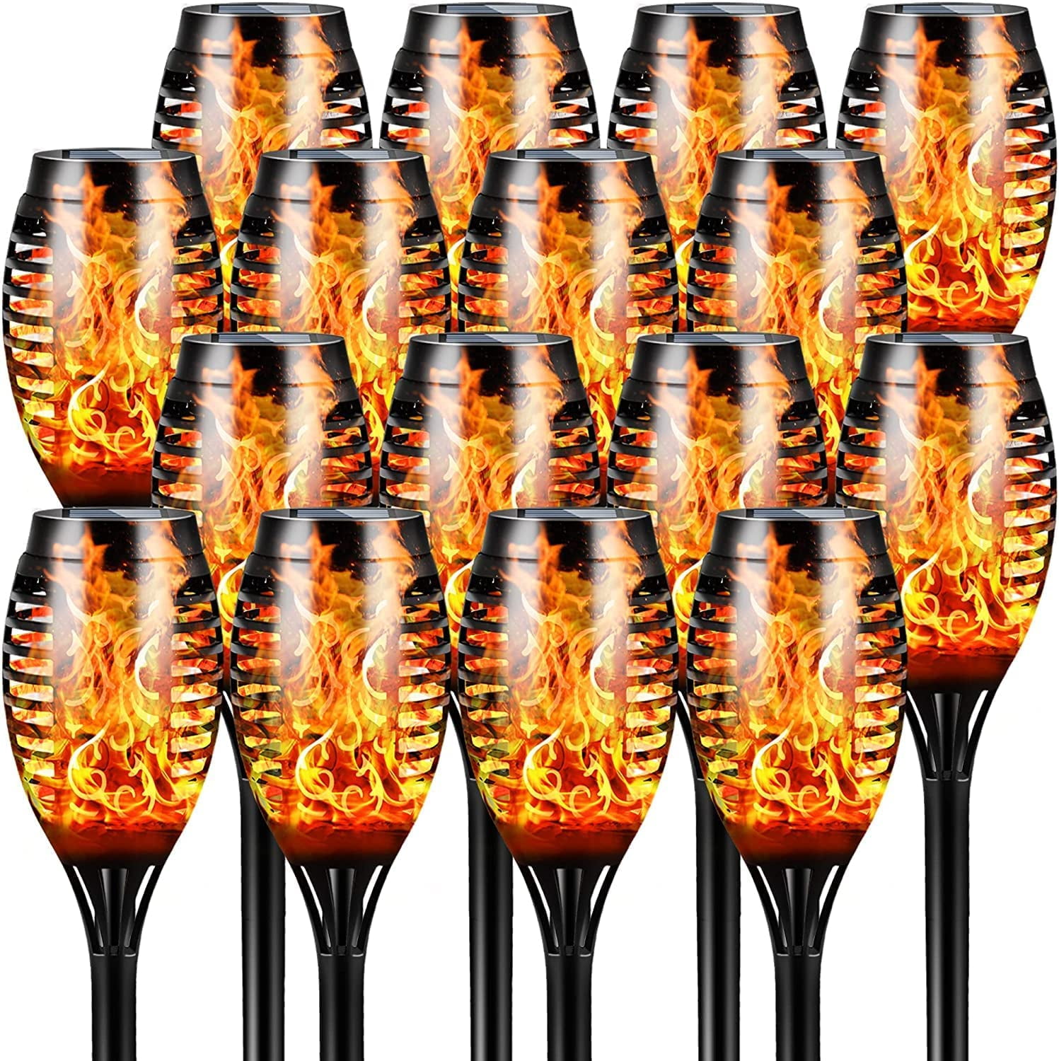 Solar Outdoor Lights, 16 Pack 12LED Solar Tiki Torches with Flickering ...
