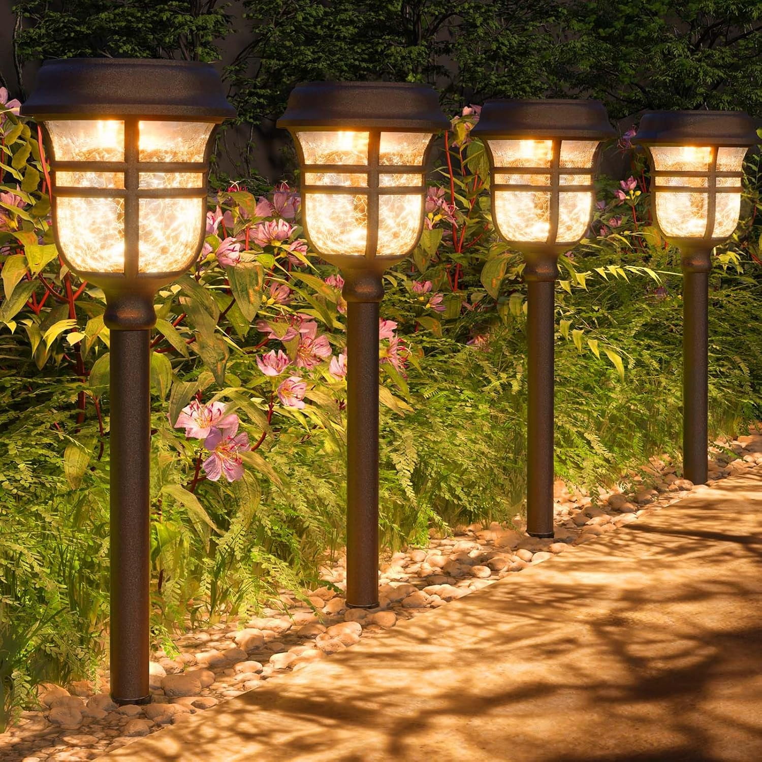 Solar Outdoor Lights, ‎2 Lighting Modes RGBW LED Solar Garden Lights ...