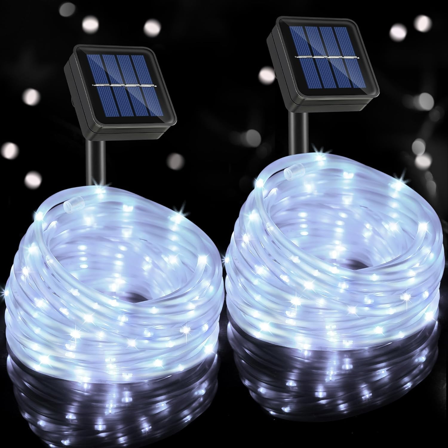 Solar Outdoor Lights, 2 Pack 23ft 50 LED Waterproof Rope String Lights ...