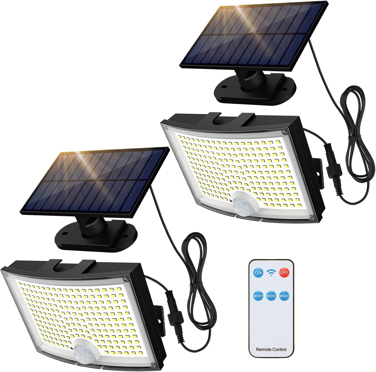 Solar Outdoor Lights, 202 LEDs Flood Lights with 16.4 ft Cable, Remote ...