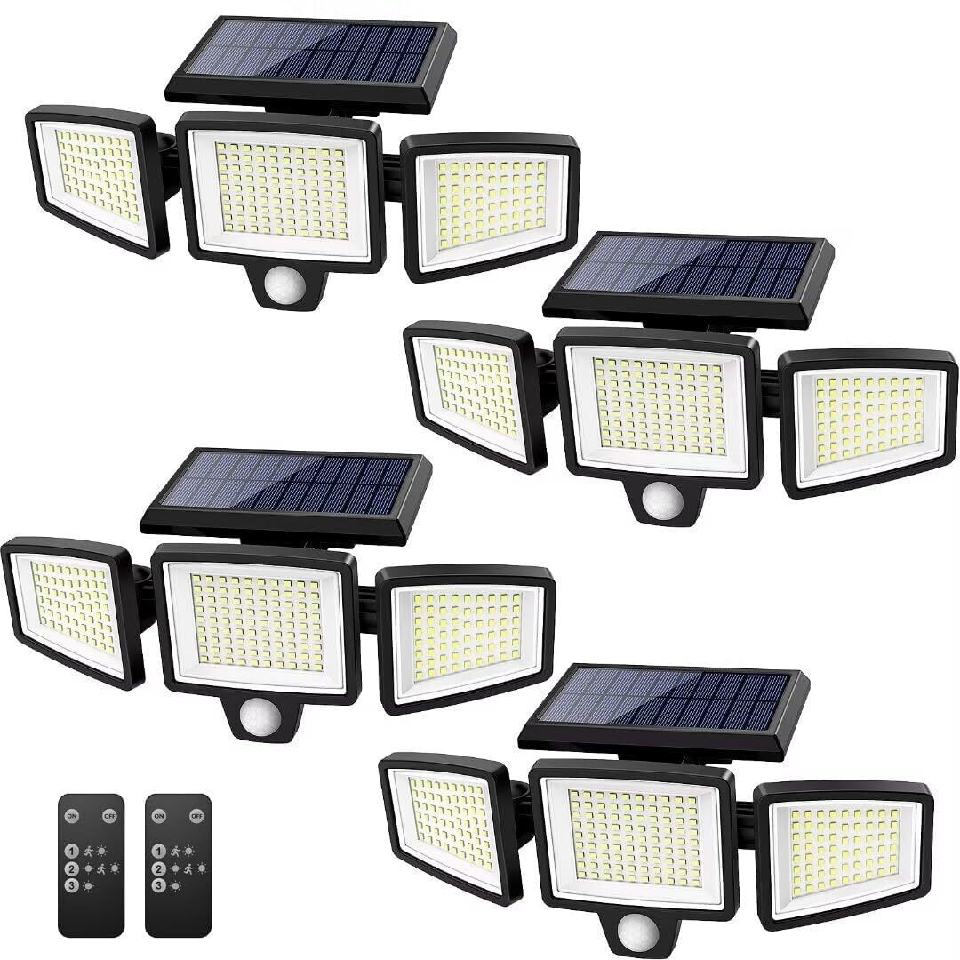 Solar Outdoor Lights 2500LM 210 LED Security Lights with Remote Control,3 Heads Motion Sensor ...