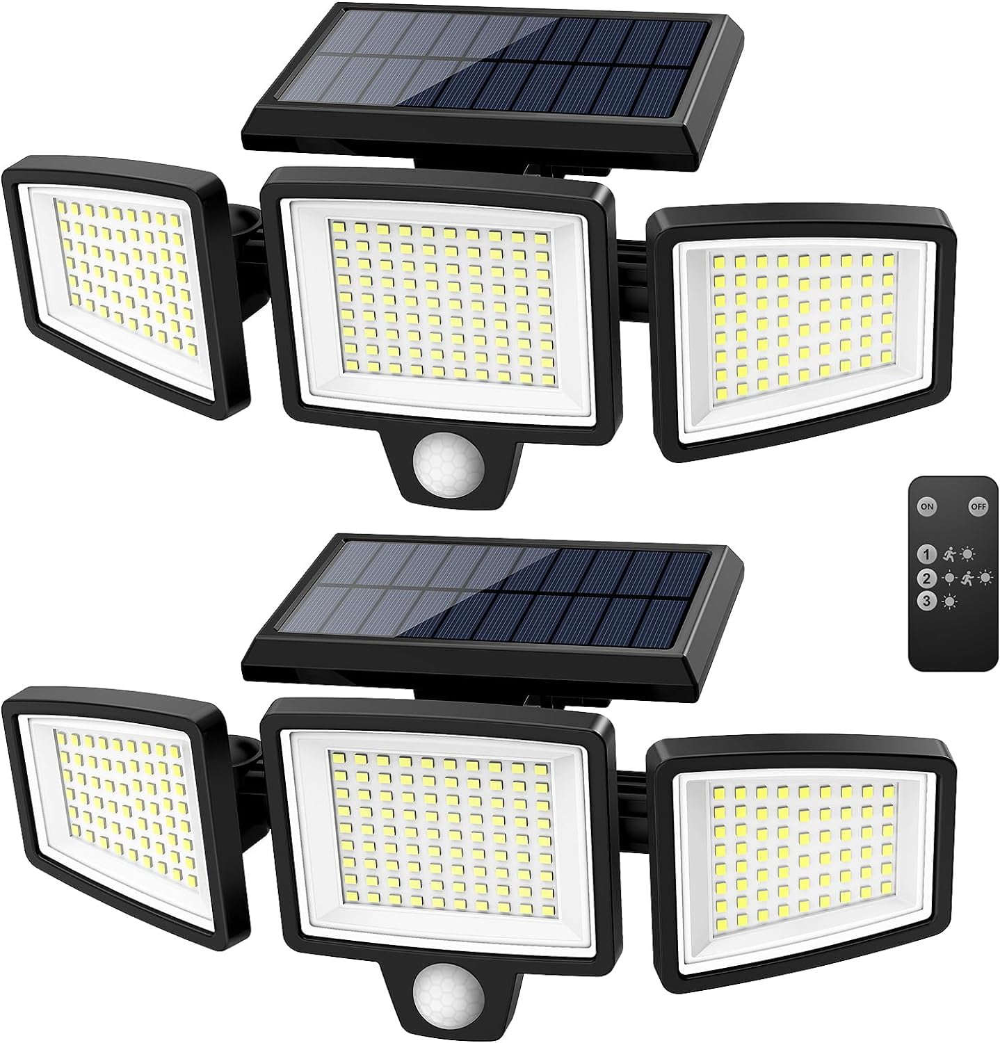 Solar Outdoor Lights 2500LM 210 LED Security Lights with Remote Control ...