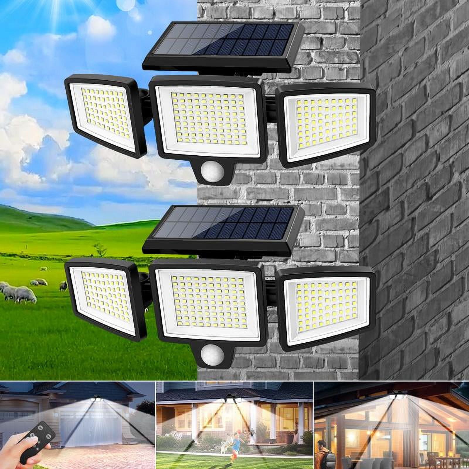 Tuffenough Solar Outdoor Lights 2500LM 210LED Security Lights,3 Heads Dimmable SpotLights with 3 ...
