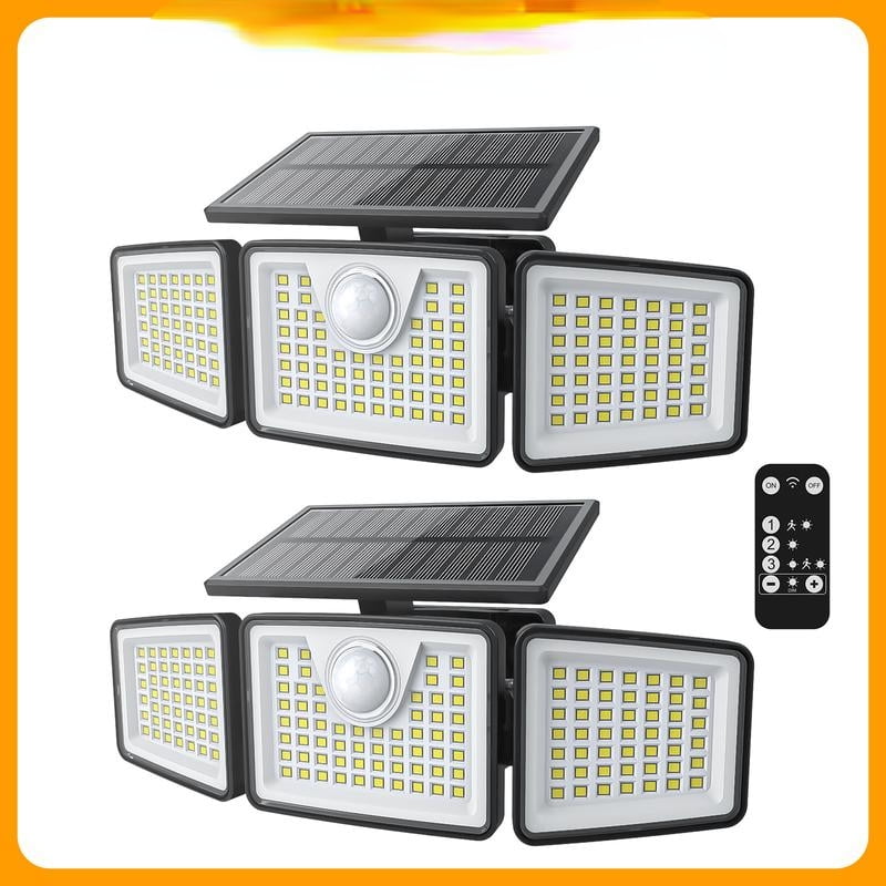 Solar Outdoor Lights 2500LM Security Lights, 3 Heads Dimmable SpotLights with 3 Modes, IP65 ...