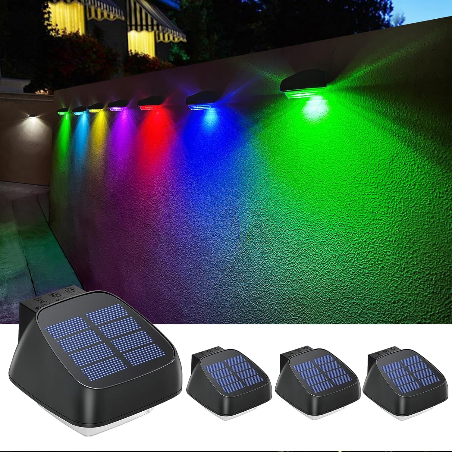 TRAHOO-Solar Outdoor Lights, 4 Pack Solar Fence Lights with 3 Modes ...