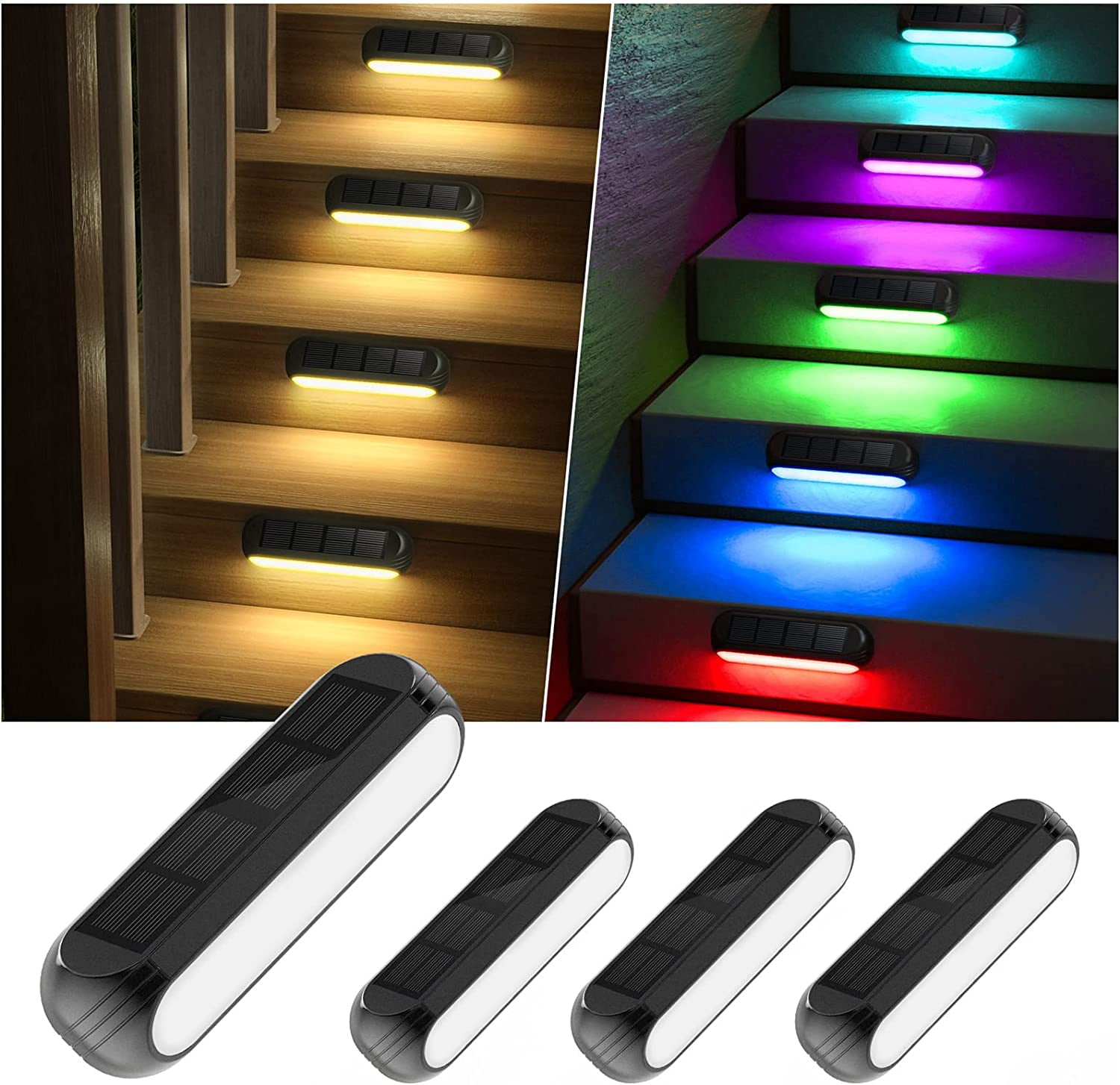 Solar Outdoor Lights for Deck 4 Pack, Upgraded RGB Solar Fence Lights ...