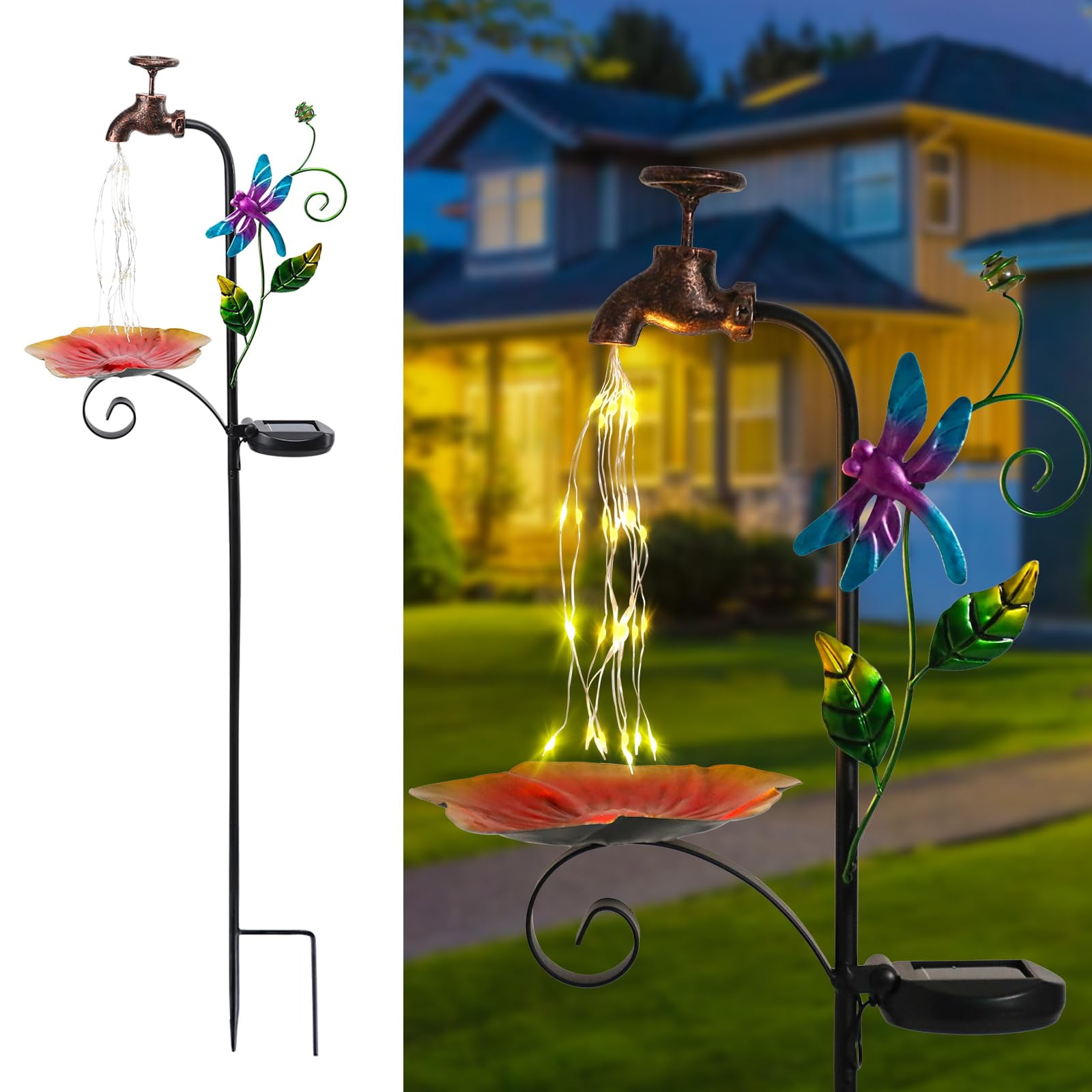 Solar Outdoor Lights Decorative Solar Dragonfly Lights with Bird Feeder ...