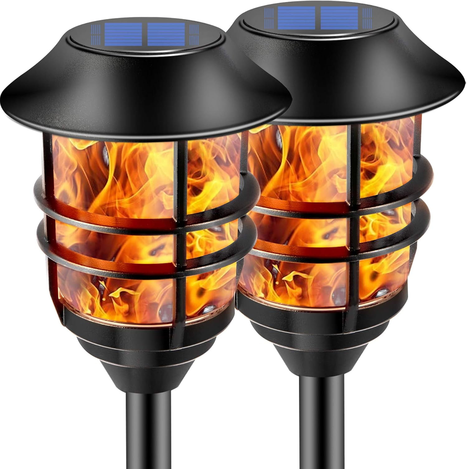 Solar Outdoor Lights,Extra-Tall Solar with Flickering Flame 2-Pack ...