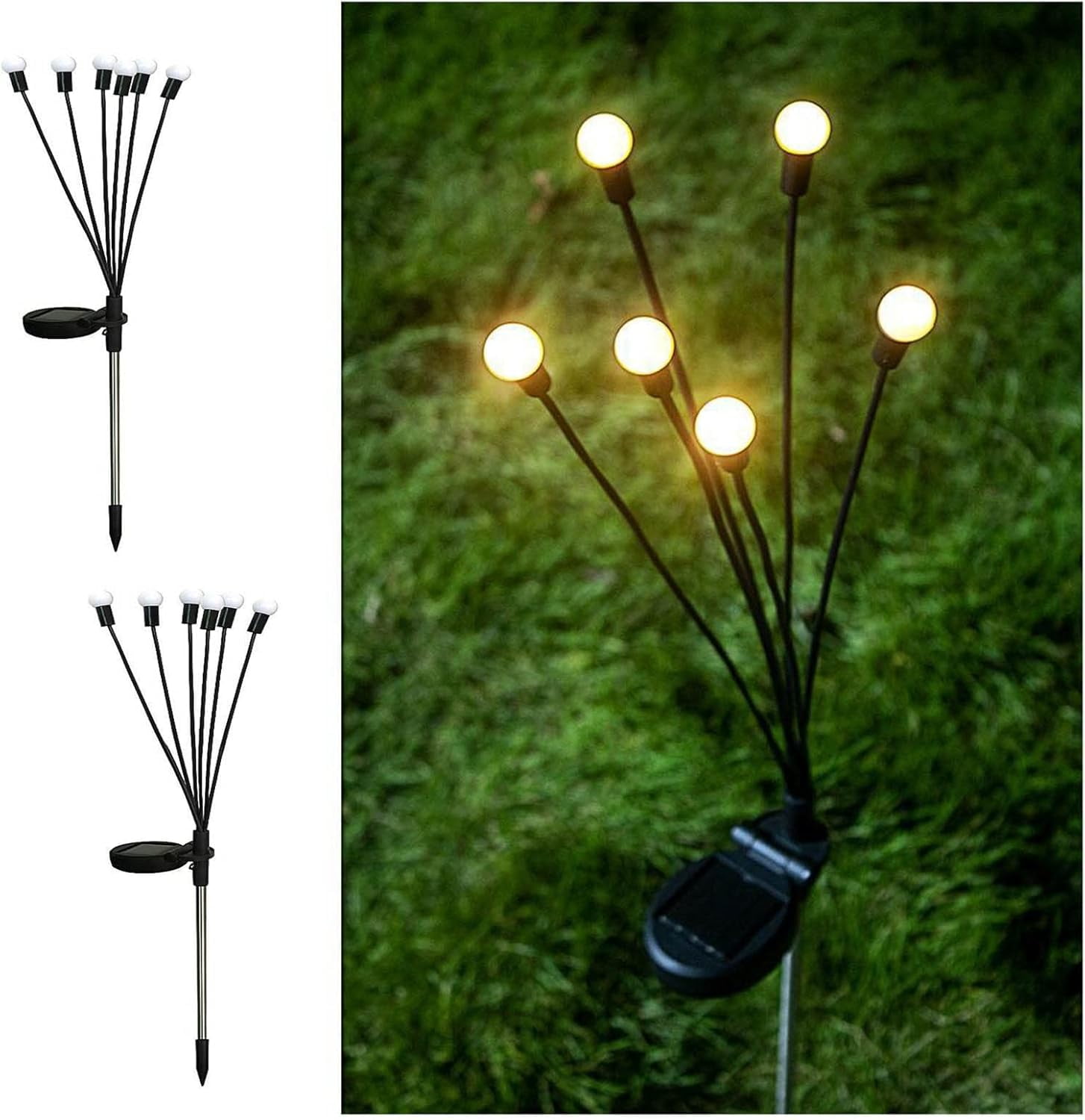 Solar Outdoor Lights LED Solar Powered Firefly Lights with 6 LED Bulbs ...