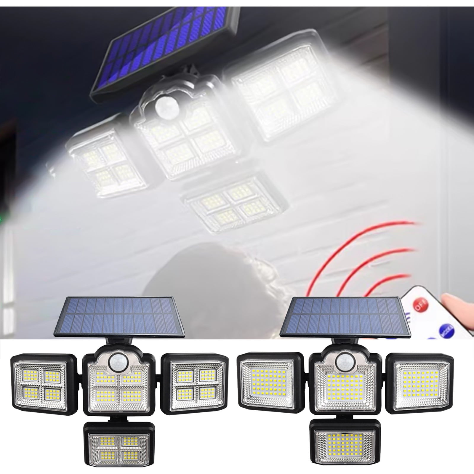 Solar Outdoor Lights Motion Sensor Lights With Remote Control 4 Heads ...