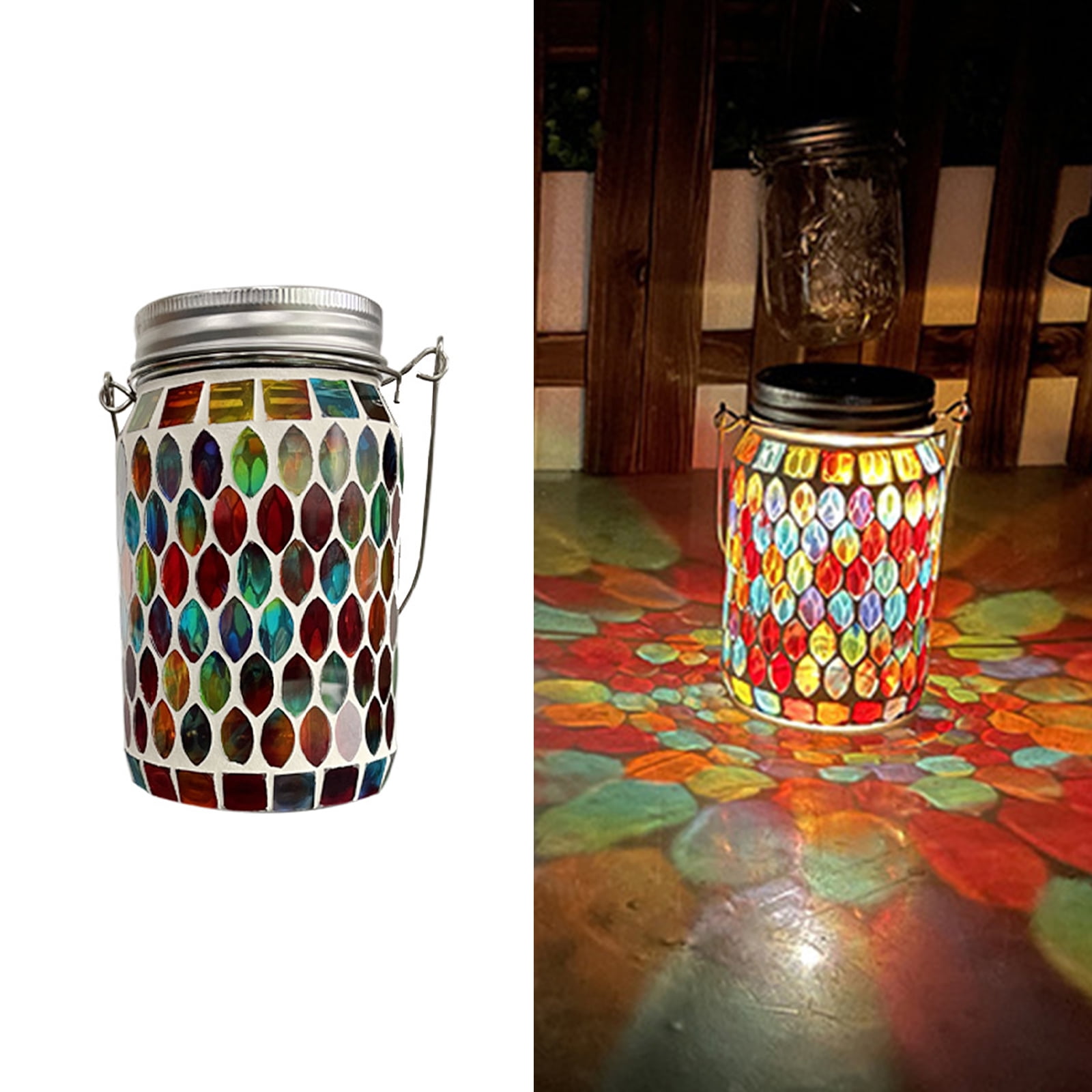 Solar Outdoor Mosaic Lantern,Hanging Lanterns Waterproof Table Lamp ...