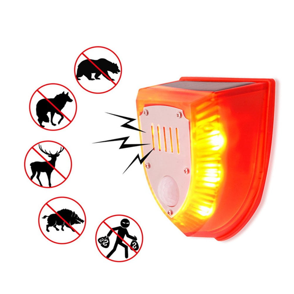 Solar Outdoor Motion Sensor Alarm LED Flashing Farm Animal Repeller ...