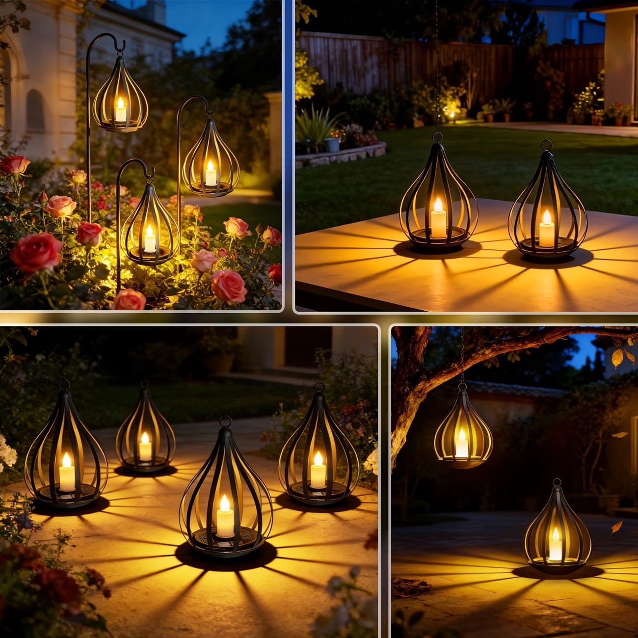 Teardrop Solar Outdoor Pendant Light - Elegant Warm White Lantern for ...