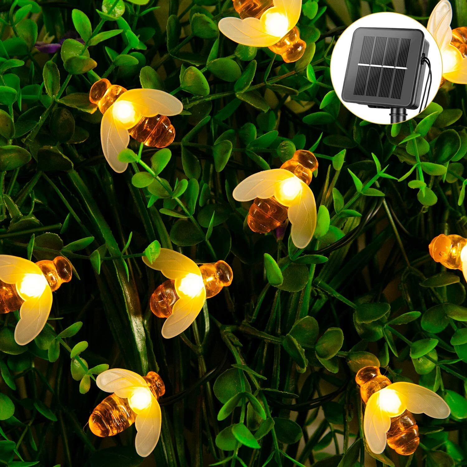 Solar Outdoor String Light 20LED 16FT Bee Decor Light, with Remote 8 ...