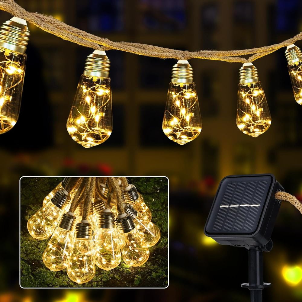Solar Outdoor String Lights, 31 Ft Patio Lights with 16 Bulbs and ...