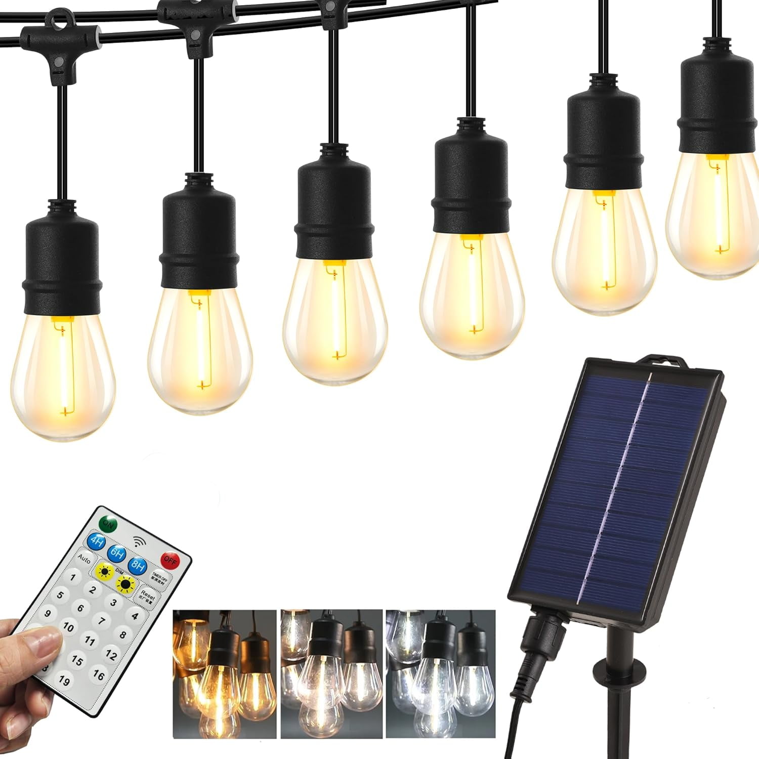 Solar Outdoor String Lights, Color Changing Warm White to Cool White ...