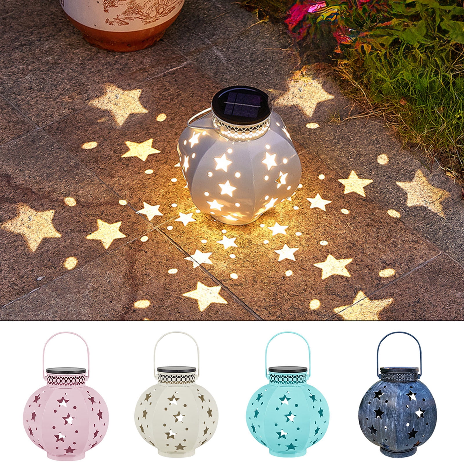 Solar Outdoor Table Lantern, Flickering Flame LED Light Round Pot, Warm ...
