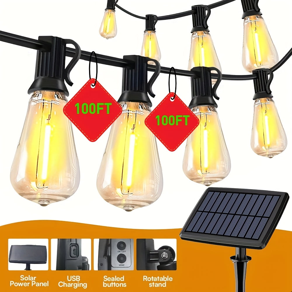 Solar Outdoor Waterproof LED String Lights 50ft/100ft, Shatterproof ...