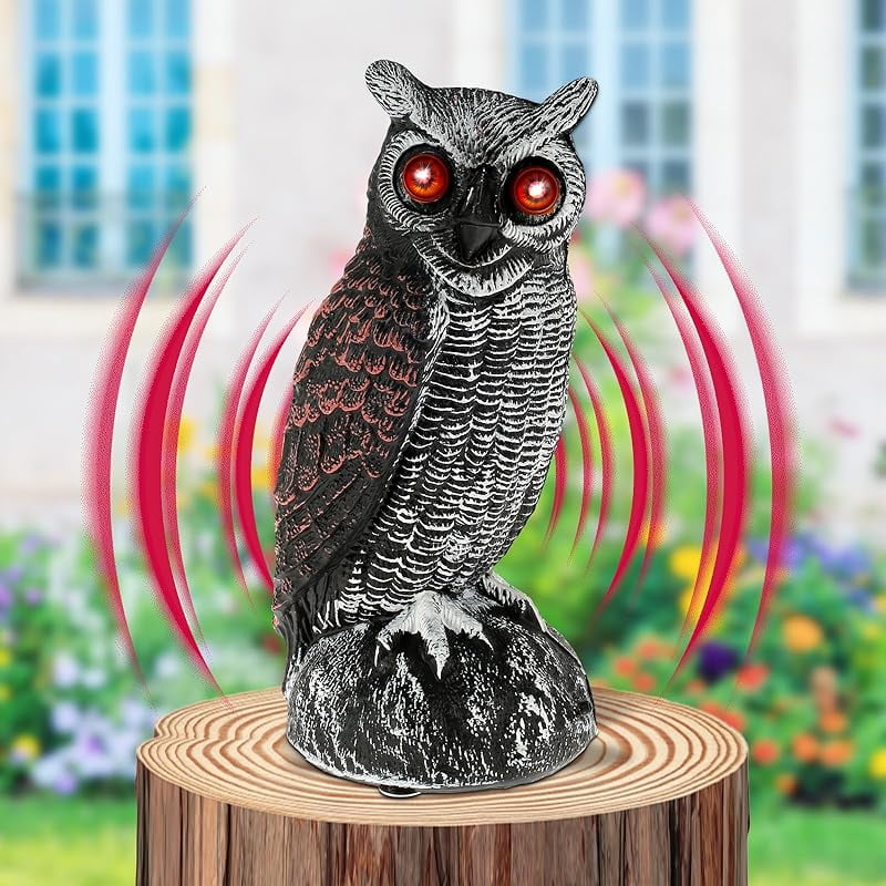 Solar Owl Decoy to Scare Birds Away, Fake Garden Owl Statue Decor ...