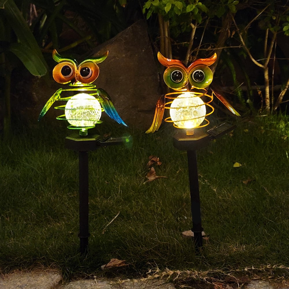 Solar Owl Lights with Flickering LED Eyes, IP65 Waterproof Metal Owl ...