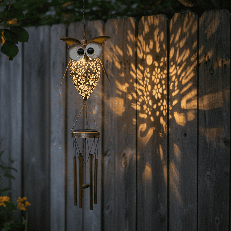 Solar Owl Wind Chime Outdoor Light, Garden & Patio Decor Lantern with ...