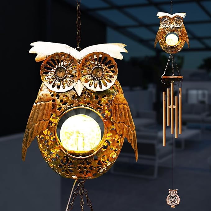Solar Owl Wind Chimes Garden Decor – Metal Memorial Wind-Chime with 5 ...