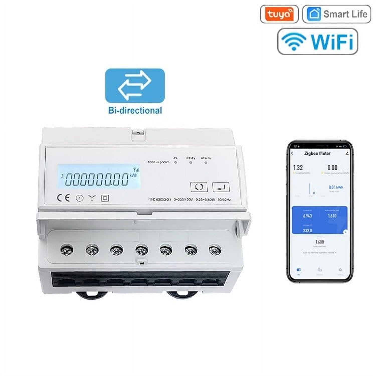 Solar PV 3 Phase Bi direction Two Way Tuya Smart WiFi Energy Meter ...