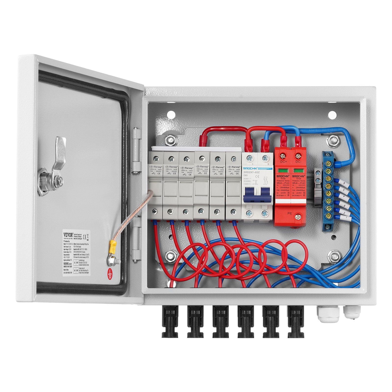Solar PV Combiner Box 6 String 10A for Solar Panel System Steel Case ...