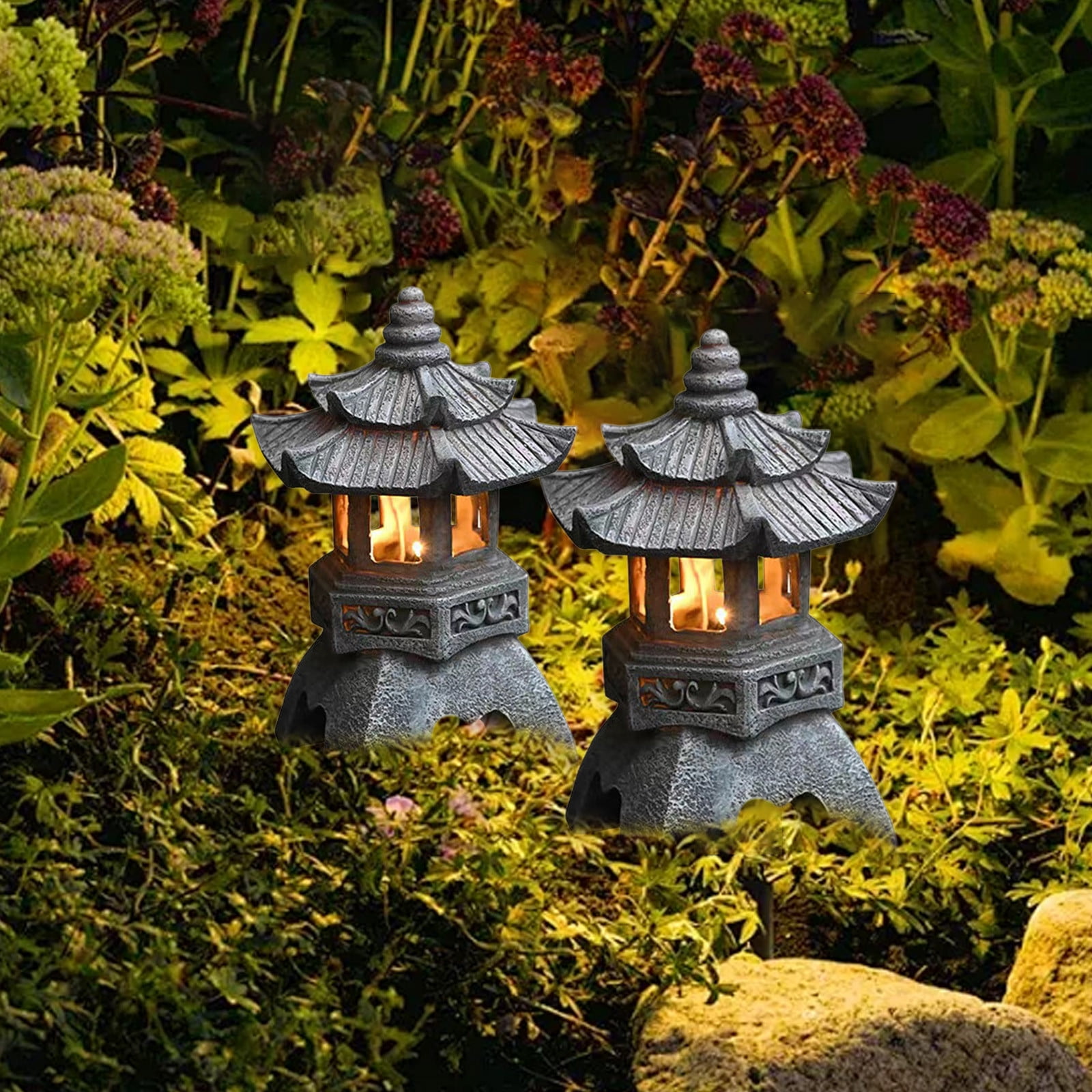Solar Pagoda LampResin Outdoor Garden Light with Auto On Off Waterproof ...