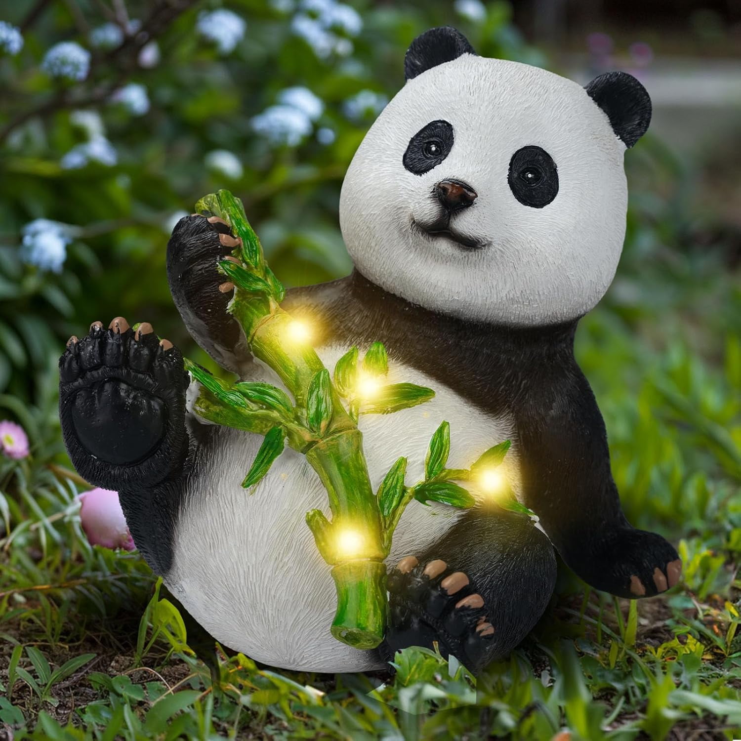 Solar Panda Statue for Garden Outdoor Decor Polyresin Panda Sculpture ...