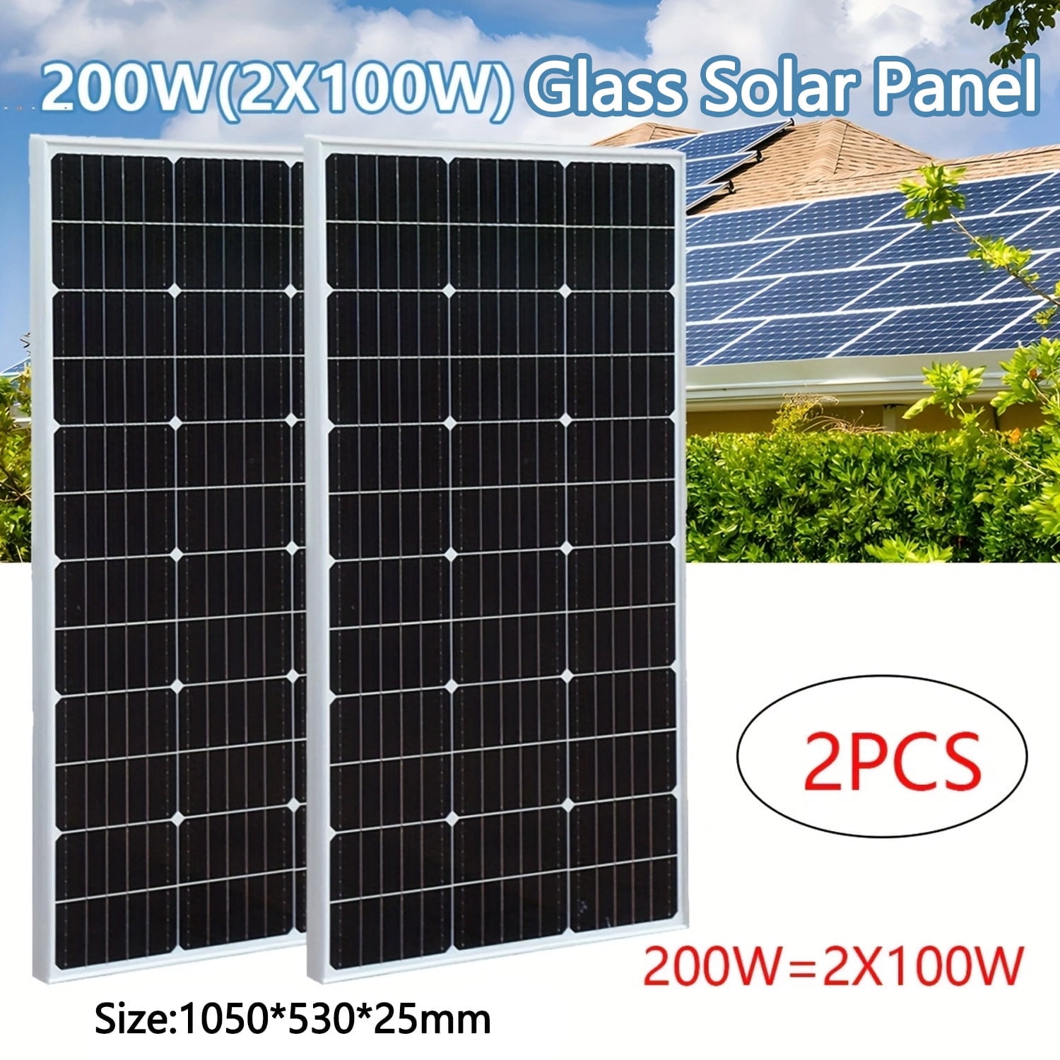 Solar Panel 2PCS Solar Panels 100 Watt 12 Volt, 200W Soalr Panel High ...
