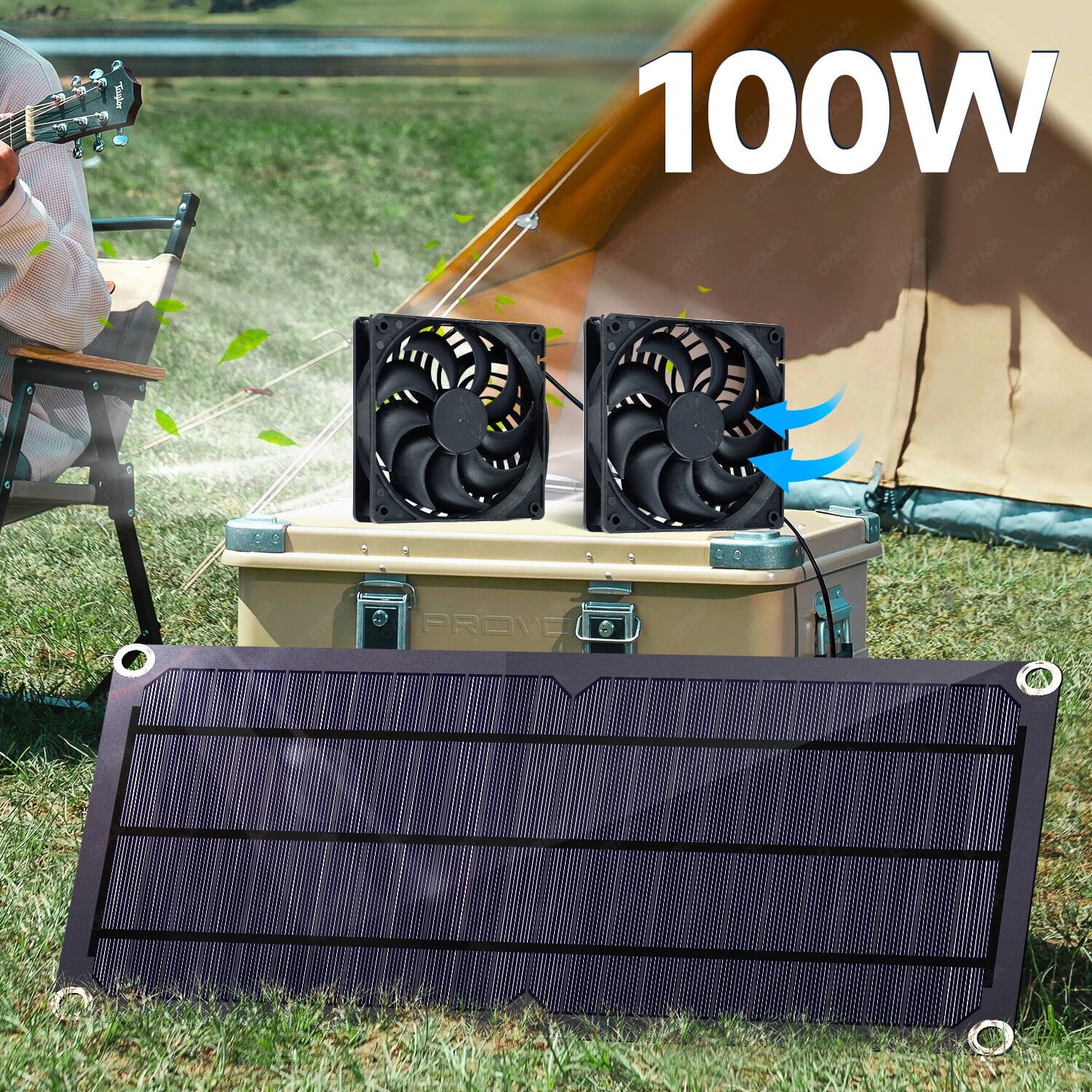 Solar Panel Fan Kit, 100W Weatherproof Dual Fan with Carabiner for ...