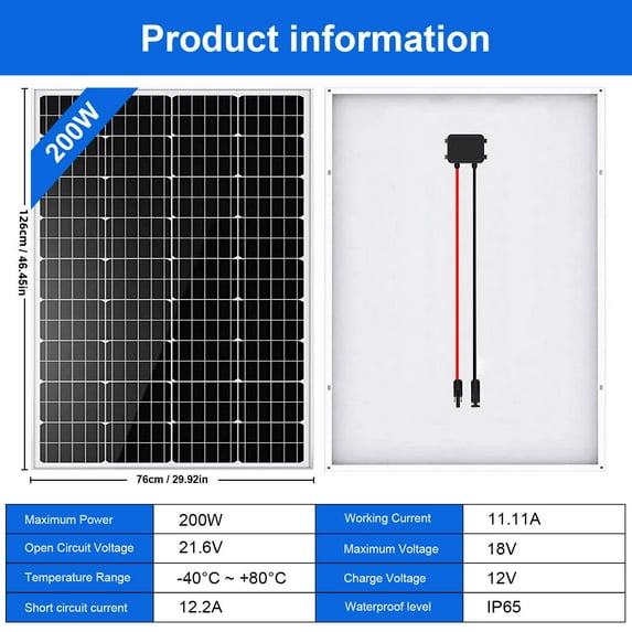 Solar Panel High Efficiency Mono Module US 200 Watts Monocrystalline ...