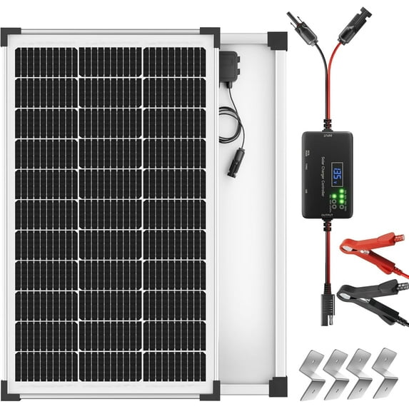 Solar Panel Kit: 100W 12V Solar Panel with 20A Solar Charge Controller ...
