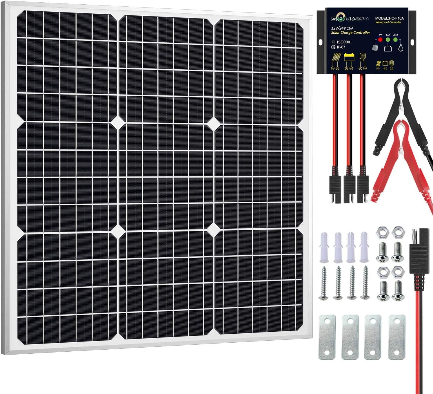Solar Panel Kit 50W 12V, Solar Trickle Charger Maintainer with Upgrade ...