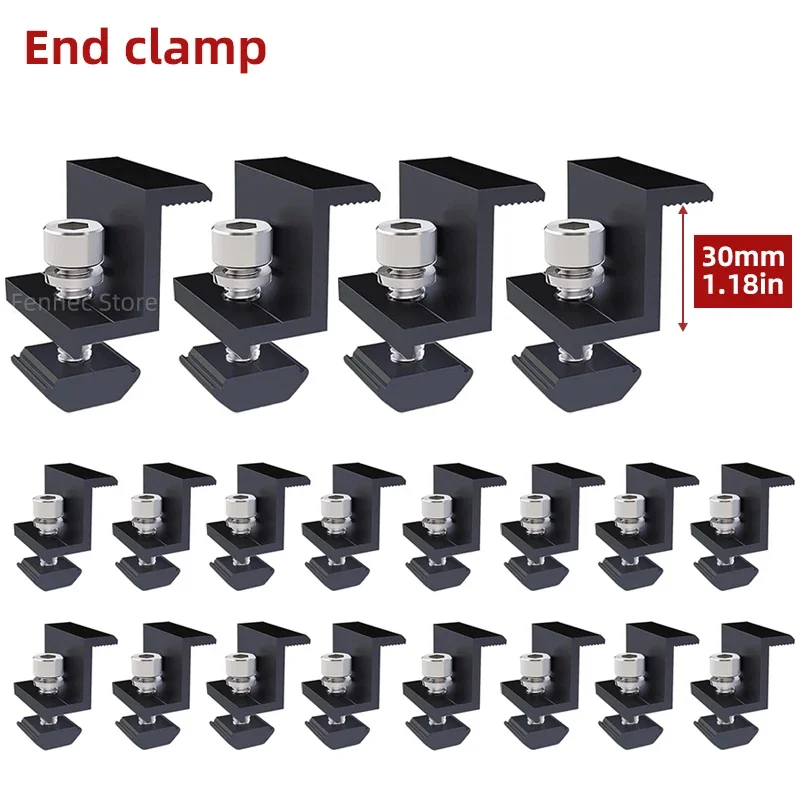 Solar Panel Mounting Fixing Clamp Adjustable Bracket End & Mid Clamp PV ...