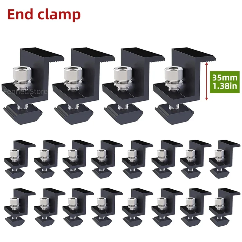 Solar Panel Mounting Fixing Clamp Adjustable Bracket End & Mid Clamp PV ...