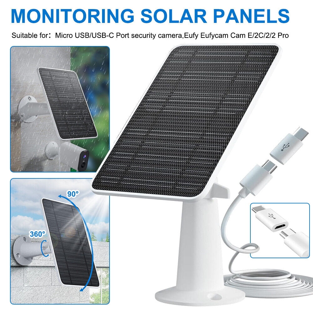 Solar Panel for Security Camera,10W USB Solar Panel Micro USB & USB-C ...