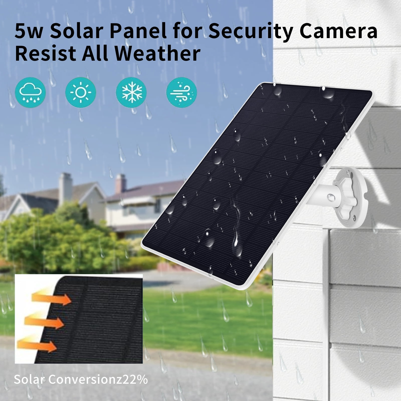 LIFEMOI 5W USB Solar Panel for Security Camera, 5V, Waterproof, 2-Pack ...